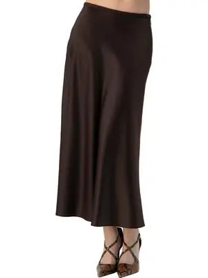 IVONNE Solid Satin Midi Skirt