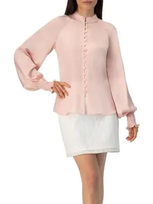 IVONNE Satin Blouse With Mandarin Collar - Dusty Pink