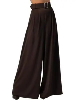 IVONNE Wide-leg Satin Trousers - Brown