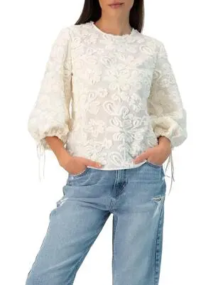 IVONNE Long Sleeve Floral Applique Blouse - Ivory