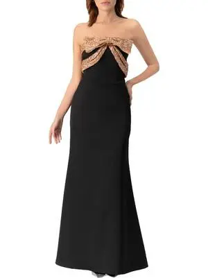 IVONNE Long Strapless Dress With Bow Detail