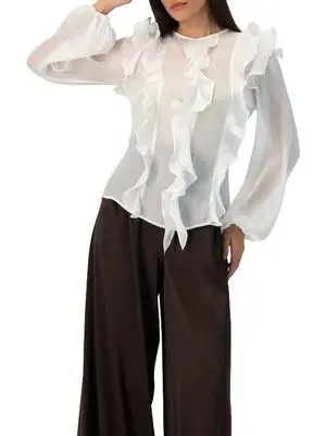 IVONNE Long Sleeve Ruffle Blouse - Ivory
