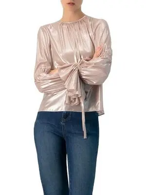 IVONNE Metallic Sheer Blouse - Dusty Pink