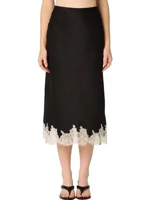 Astr The Label Lace Trim Midi Skirt - Black