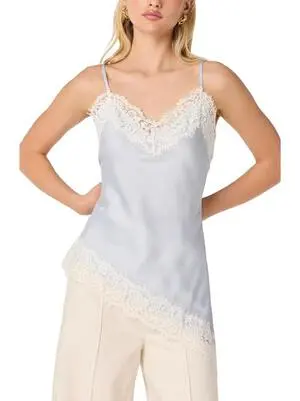 Astr The Label Analise Lace Trim Asymmetric Satin Camisole - Light Blue