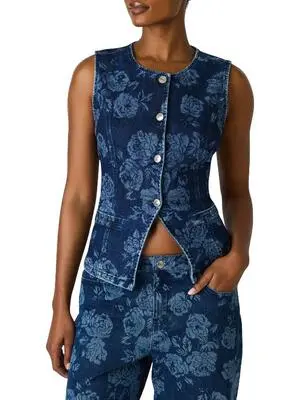 Steve Madden Wesley Floral Denim Vest - Rose Frost