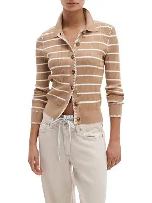 Rag & Bone Harper Stripe Cardigan - Camel