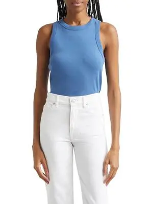 Veronica Beard Jordyn Rib Stretch Cotton Crop Tank - Blue Coast