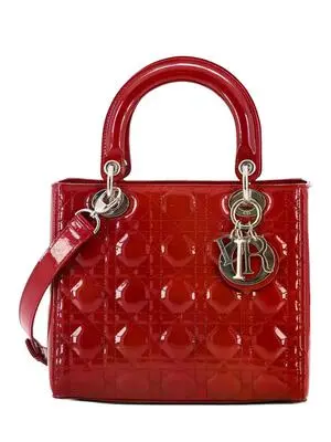 Dior Lady Cannage Quilt Patent Medium Satchel - Red