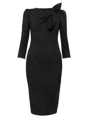 NISSA Rhinestone-embellished Brocade Midi Dress - Black