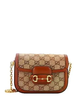 Gucci Horsebit 1955 Crystal Embellished Gg Canvas Mini Shoulder Bag - Brown
