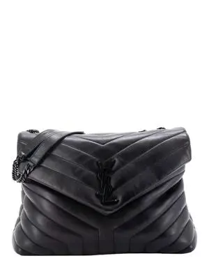 Saint Laurent Loulou Matelasse Chevron Leather Medium Shoulder Bag - Black