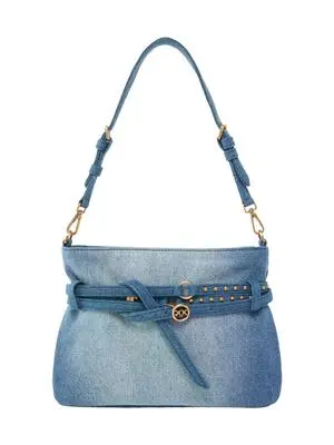 Pinko Denim Shoulder Bag With Studded Detail - Blue
