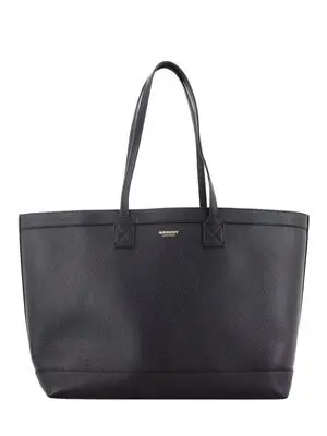 Burberry Medium Leather Tote Bag With Check Canvas Interior - Black
