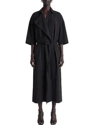LEMAIRE Silk Blend Midi Shirt Dress - Black