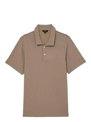 REISS Kennedy Buttoned Textured Polo Top - Camel Brown