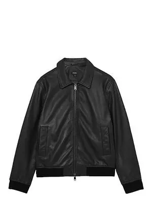 REISS Collared Leather Jacket - Black