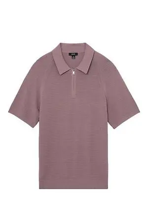 REISS Estate Half-zip Knitted Polo Top - Plum