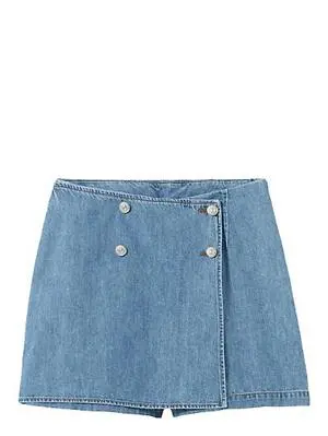 Claudie Pierlot Wrap-front Denim Skort - Light Blue Denim