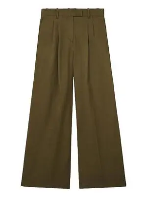 REISS Cora Pleated Wide-leg Trousers - Khaki Green