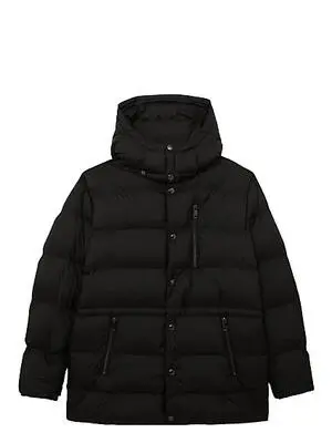 REISS Padded Woven Coat With Detachable Hood - Black