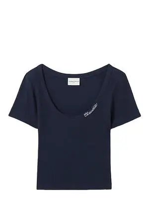 Claudie Pierlot Brand-embroidered Ribbed Cotton-blend T-shirt - Navy