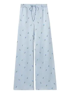 Claudie Pierlot Floral-embroidered Satin Trousers - Sky
