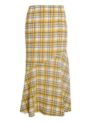 AMY LYNN Plaid Lace-trim Maxi Skirt - Yellow
