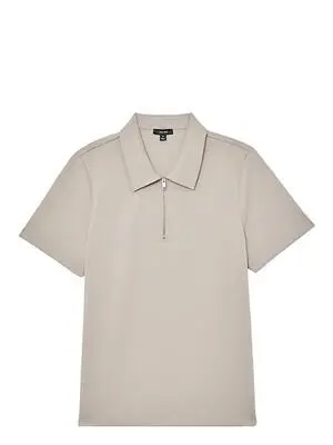 REISS Premium Interlock Half-zip Stretch-woven Polo Shirt - Stone