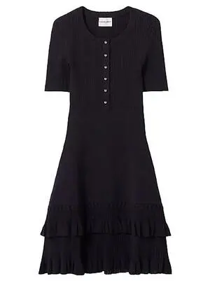 Claudie Pierlot Short-sleeved Ribbed Knitted Mini Dress - Navy