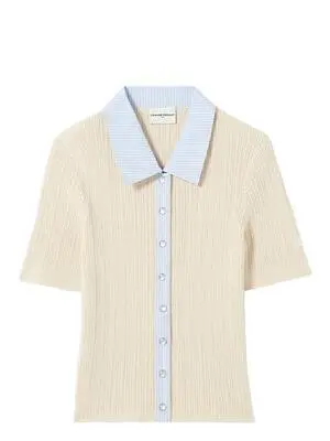 Claudie Pierlot Ribbed Knitted Cardigan With Contrast Trim - Ecru