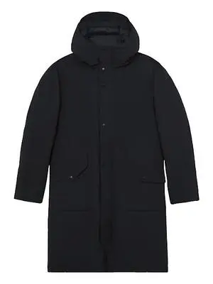 REISS Quilted Hooded Woven Coat - Navy