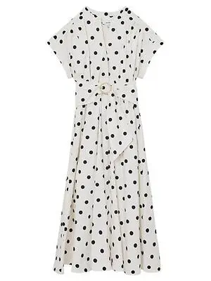 REISS Sawyer Polka-dot Belted Midi Dress - Ivory Black