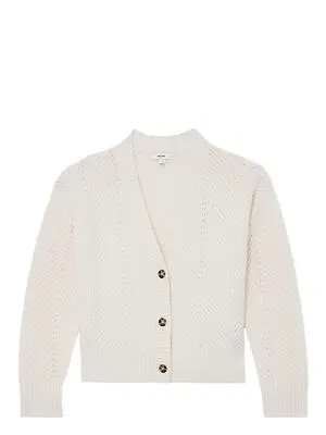 REISS Chevron-stitch Wool And Cashmere Cardigan - Ivory
