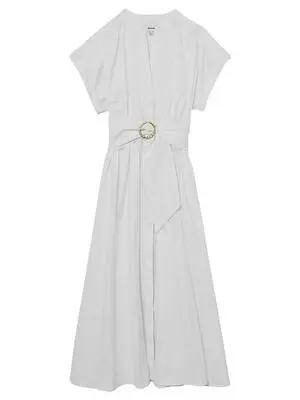 REISS Cotton Belted Midi Dress - Ivory