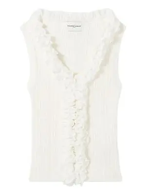 Claudie Pierlot V-neck Ribbed Knitted Top - White