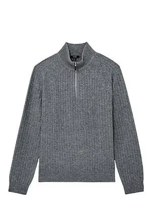 REISS Textured Half-zip Stretch-woven Jumper - Grey Melange