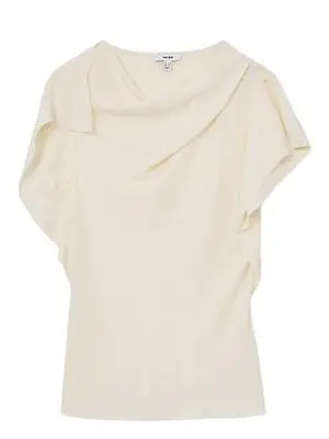 REISS Drape-neck Woven Top - Ivory