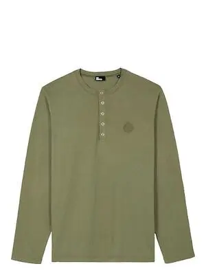 The Kooples Brand-embroidered Henley-collar Cotton-jersey T-shirt - Foret
