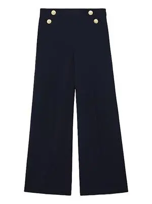 REISS Wide-leg Woven Trousers With Button Detail - Navy
