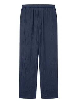 Giorgio Armani Flat-front Trousers In Lyocell And Silk Froiss - Navy Blue