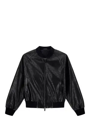 Giorgio Armani Perforated Nappa Calfskin Bomber Jacket - Black