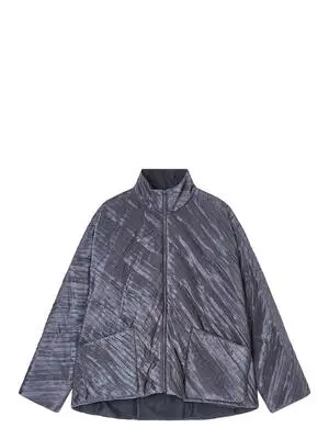 Giorgio Armani Diagonal Pleated Silk Pea Coat - Grey