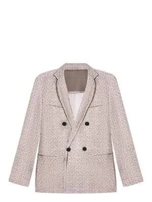 Giorgio Armani Suede Double-breasted Jacket With Weave Print - Brown