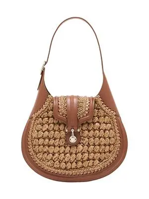Giorgio Armani Small Hobo Bag In Raffia And Leather - Beige