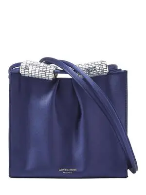 Giorgio Armani Satin Shoulder Bag With Rhinestone Handles - Blue