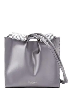 Giorgio Armani Satin Shoulder Bag With Rhinestone Handles - Grey