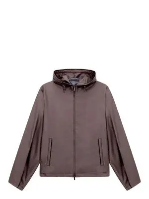 Giorgio Armani Silk-blend Twill Hooded Blouson - Brown