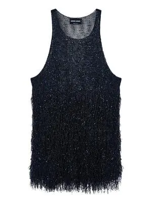 Giorgio Armani Lurex Jersey Top With Sequined Fringes - Blue