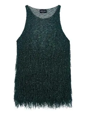 Giorgio Armani Lurex Jersey Top With Sequined Fringes - Green